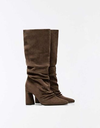 Bershka Bottes souples &agrave; talon - Fauve-Marron