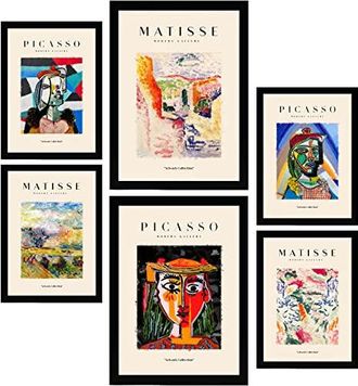 Nacnic Lot de 6 affiches Picasso et Matisse. Le si&egrave;cle dernier. Estampes de fauvisme et de surr&eacute;alisme pour lam&eacute;nagement int&eacute;rieur et la d&eacute;coration. A3 et A4