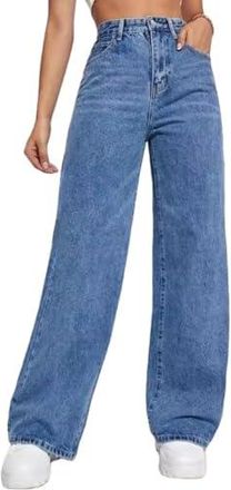 Generic Jean large pour femme, pantalon d&eacute;contract&eacute; taille haute extensible et droit avec poches, noir fonc&eacute;, XXL