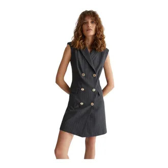 Liu Jo Robe courte crois&eacute;e en flanelle ray&eacute;e - Femme - Robes - Gris - Taille: 42 FR