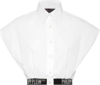 Philipp Plein Femme, Blouses et Chemises, Blanc, Taille: 42 FR Crop Sleeveless Shirt with Crystals
