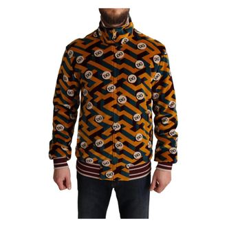 Dolce & Gabbana Multicolor Velvet DG Logo Pullover Jacke - - Sweatshirts & Hoodies - Herren - Braun - XS