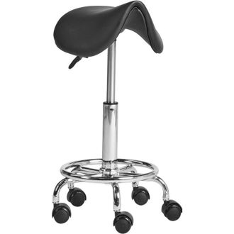 Beliani Tabouret Selle Si&egrave;ge de Bureau en Simili Cuir avec Structure M&eacute;tallique Fonction Pivotante Hauteur R&eacute;glable et Roulettes Noir Dumont