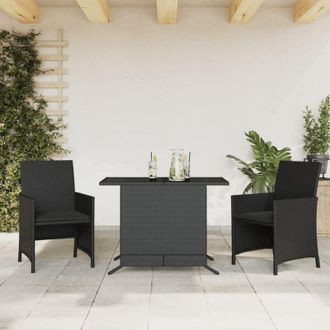 vidaXL 3-tlg. Bistro-Set mit Kissen Schwarz Poly Rattan - Vidaxl