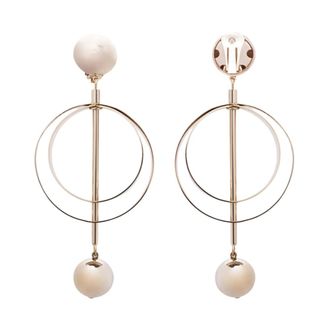 Elisabetta Franchi Femme, Accessoires, Jaune, Taille: ONE Size Long Hoop and Pearl Earrings
