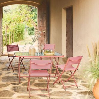 Sweeek Table de jardin pliante acier + 4 assises textil&egrave;ne terracotta - Ancona