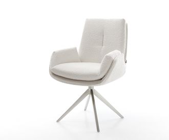DELIFE Drehstuhl Clea-Flex Boucl&eacute; Creme-Wei&szlig; Kreuzgestell breit Edelstahl 360&deg; drehbar Wippfunktion, Esszimmerst&uuml;hle
