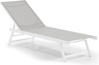 Leco Sonnenliege Elina - Formschöne Aluminium-Gartenliege mit 5fach Verstellbarer Rückenlehne und einklappbaren Füßen - Gestell Weiß