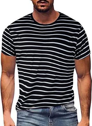 Generic T-shirt rayé à manches courtes et col rond pour homme - Rayures horizontales - T-shirt basique tendance classique décontracté à col rond 2025, Chemise