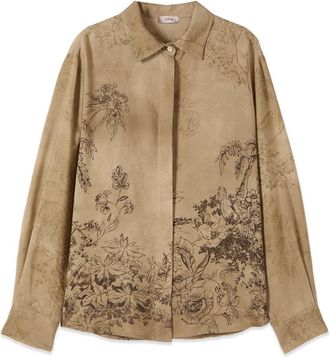 Oltre Femme, Blouses et Chemises, Brun, Taille: 38 FR Chemise en cr&ecirc;pe de viscose &agrave; motifs