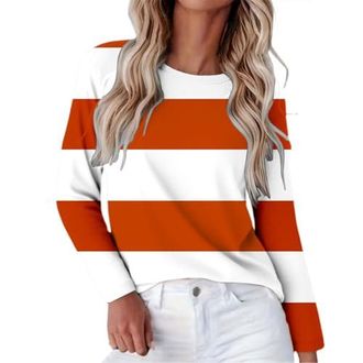 Generic Haut rayé à manches longues et col rond pour femme - Léger - Coupe ample - Pull classique, Z04-orange, S