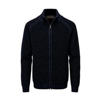 Ferrante Cardigan &agrave; col montant en laine m&eacute;rinos extra-fine - Homme - Pulls - Bleu - Taille: M