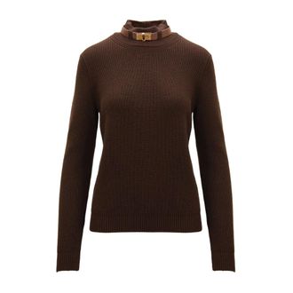 Elisabetta Franchi Femme, Pulls, Brun, Taille: 38 FR Pull &agrave; Col Roul&eacute;