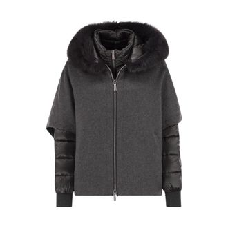 Moorer Femme, Vestes, Gris, Taille: 38 FR Cape Courte avec Veste en Duvet D&eacute;tachable