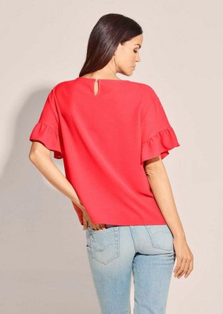 Alba Moda Shirtbluse Oversized-Bluse mit Volant&auml;rmeln Uni-Design mit femininem Rundhalsausschnitt