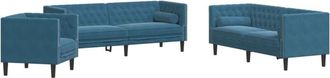 vidaXL Vidaxl - 3-tlg. Chesterfield-Sofa-Set mit Nackenrollen Blau Samt