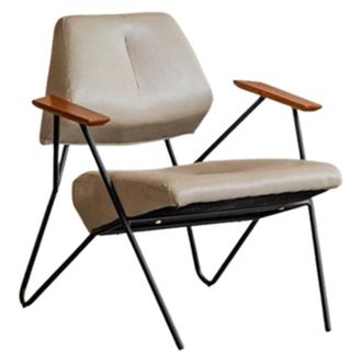 Generic Iron Cafe Moderner Akzentstuhl Mit Holzarmlehnen - Mid-Century-Stil for Wohnzimmer, Balkon, Bar(Beige Gray)
