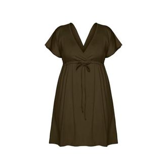 Generic Robe d&eacute;t&eacute; d&eacute;contract&eacute;e &agrave; manches courtes et col en V profond pour femme - Grande taille - Robe d&eacute;t&eacute; boh&egrave;me pour la plage, les vacances - Essentiels de