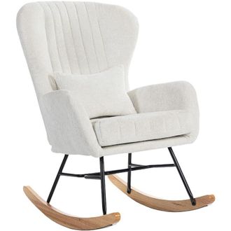 HOMCOM Fauteuil &agrave; bascule - HOMCOM - coussin, assise rembourr&eacute;, dossier haut - tissu en velours - 67 x 88 x 104 cm - blanc
