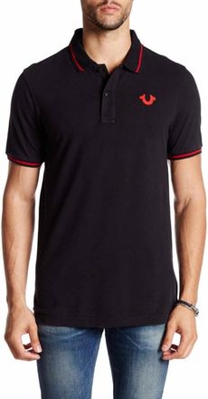 True Religion Herren Hergestellt mit Pride Polo Polohemd, Schwarz mit roter Paspelierung, Mittel