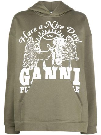 Ganni Hoodie aus Bio-Baumwolle - Grün