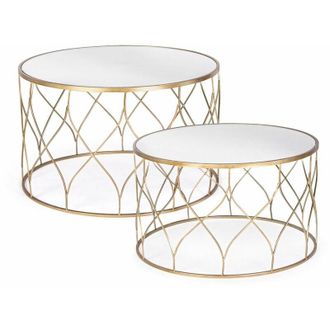 BIZZOTTO Bizzotto - Set mit 2 runden Couchtischen Elenor aus robustem Stahl mit Glasplatte f&uuml;r den Au&szlig;enbereich und Garten