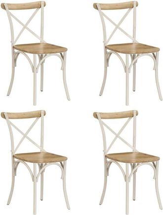 vidaXL Vidaxl - Chaises à dossier croisé lot de 4 blanc bois de manguier massif
