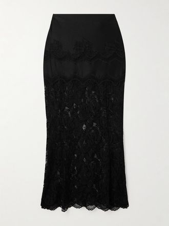 Paco Rabanne Jupe Midi En Satin Et En Dentelle &Agrave; Festons - Noir