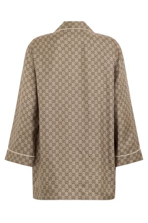 Gucci Womens Monogram Shirt Beige-Ebony Silk Beige/ebony