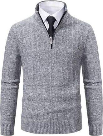 Generic Pull &agrave; col haut pour homme avec fermeture &eacute;clair - Coupe ajust&eacute;e - Couleur unie, Gris L, M