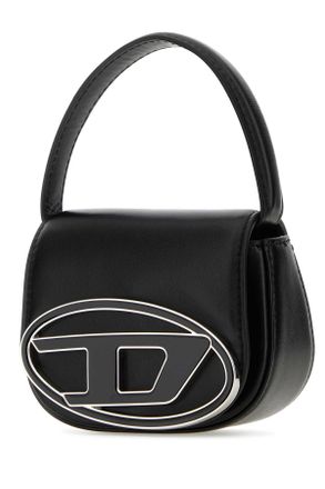 Diesel Leather 1DR with Metal Logo Plaque Shoulder Bag - Black