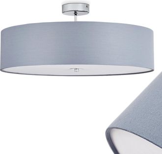 HOFSTEIN Deckenleuchte Foggia, moderne Deckenlampe aus Metall/Stoff in Chromfarben/Grau/Weiß, Leuchte im skandinavischen Design mit rundem Schirm aus Stoff (Ø 