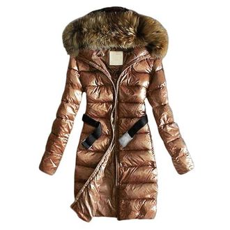 Generic Manteau dhiver long en fausse fourrure imperméable et chaude pour femme - Veste matelassée mi-longue avec fermeture éclair, marron, 3XL