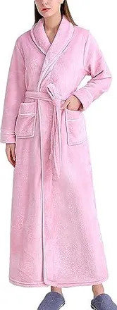 Feoya Robe de Chambre Polaire Hiver Chaud Femme Homme Peignoir Long en Velours Femme Unisexe Peignoir de Bain avec Ceinture Style A6 2XL/3XL