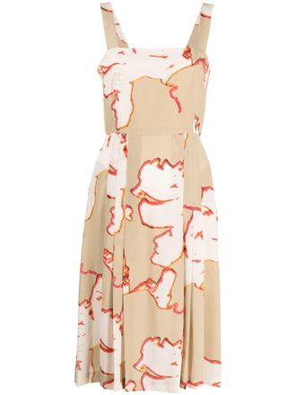 Chanel robe en soie à imprimé abstrait 2000 - Marron