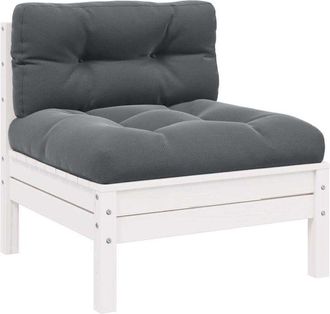vidaXL Garten-Mittelsofa mit Kissen Wei&szlig; Massivholz Kiefer - Vidaxl