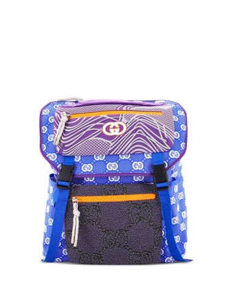 Gucci Panelled Double Buckle GG Jacquard Nylon and Rubber Large backpack - Blau