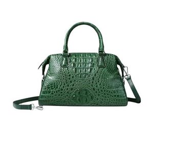 Generic Sac &agrave; main oreiller en cuir de crocodile v&eacute;ritable, sac &agrave; main souple vert pour femme, grand format, bandouli&egrave;re souple