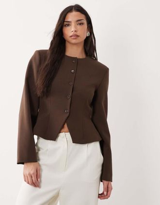 Asos Blazer cintr&eacute; &agrave; basque - Marron-Brown