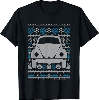 Volkswagen Weihnachtliches K&auml;fer-Muster, Festliches T-Shirt f&uuml;r Erwachsene, Volkswagen-Fans, Festtagsfreunde, Autobegeisterte, Outdoor-Enthusiasten, Unisex, Halb