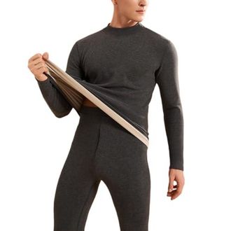 Generic Ensemble de sous-v&ecirc;tements thermiques doubl&eacute;s en polaire de couleur unie pour homme, cale&ccedil;on long pour homme, ensemble haut et bas thermiques pour lhi