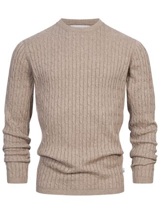 Kronstadt Herren KSCable Feinstrickpullover mit Rundhals-Ausschnitt | Strickpullover aus 100% Baumwolle Beige Mix, M