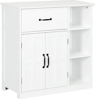 Kleankin Meuble Salle de Bain sur Pied avec Double Porte, tiroir et Compartiments Ouverts, étagère Ajustable, Armoire Salle de Bain pour Salon et Toilettes, 80