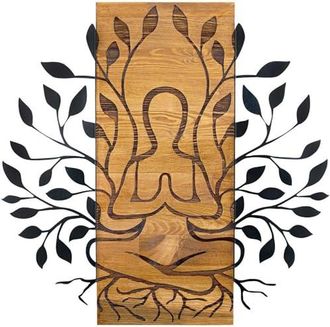 Wallity Elegant Decorative Wooden Wall Accessory, Black & Walnut, 58 x 57.5 cm | 100% Metal Frame (1.2 mm) & Solid Wood (3 cm) | Perfect for Modern Decor