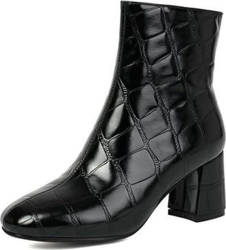 Generic Bottines Chelsea à bout rond pour femme - Motif écossais - Fermeture éclair latérale - Confortables - Décontractées - Hiver, Noir, 40.5 EU