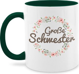 Shirtracer Tasse Tassen 325ml - Große Schwester Blumenkranz - 325 ml - Dunkelgrün - rosa schwestern big sister grosse beste sis geschenke geschenk für 2023 fuer 