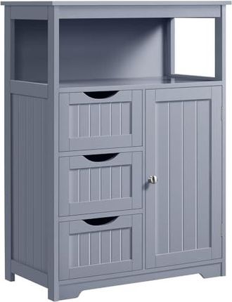 Yaheetech Badezimmerschrank, Hochschrank mit 3 Schubladen und Offenem Regal, Kommode für Badezimmer/Wohnzimmer/Küche, 66 × 35 × 90 cm, Grau