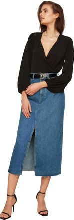 Trendyol Trendyol Damen Trendyol-e breated gestrickte Bluse Blouse, Black, XL