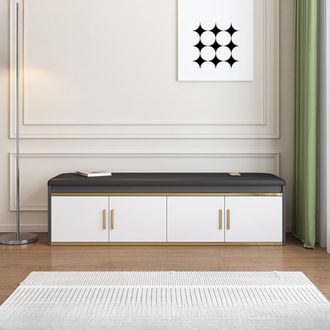 Generic Schuhbank Mit Klappdeckel Und Türen - Aufbewahrungsbank Aus Kunstleder for Den Eingangsbereich, Versteckter Organizer for Das Foyer(Gray+White,47 L x 