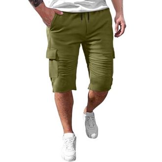 Generico Short cargo d&eacute;t&eacute; pour homme en coton avec de nombreuses poches et taille &eacute;lastique, vert, 3XL